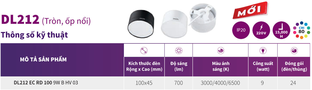 Đèn Downlight LED ống bơ lắp nổi tròn Philips DL212 EC RD 100 9W 3000K ...