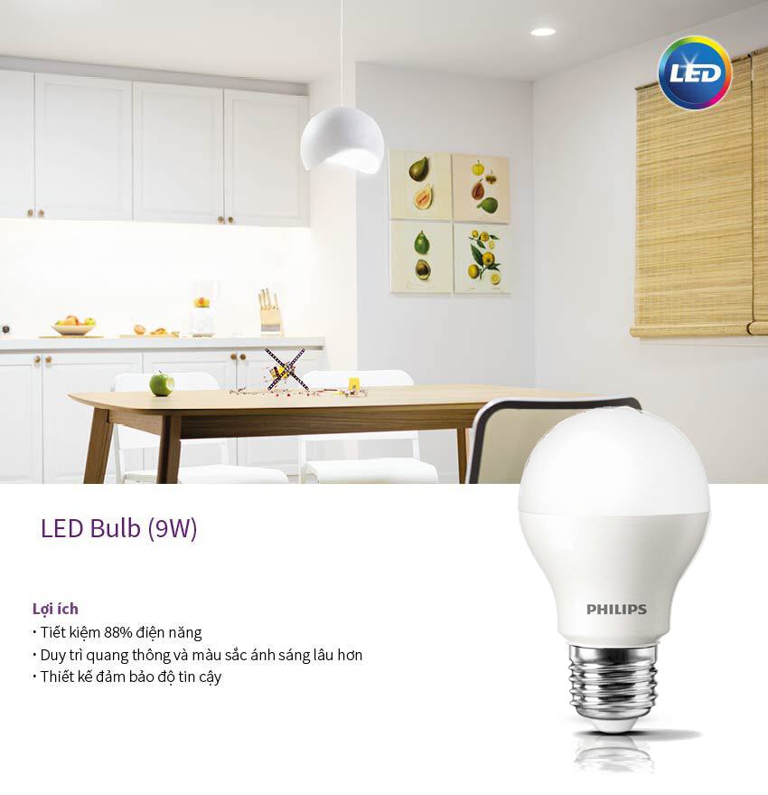 Bóng đèn Led Bulb Philips 9W E27 6500K ánh sáng trắng