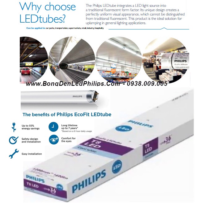 Combo 10 bóng đèn led tuýp Philips MyCare LEDTube 1m2 168W 765 T8